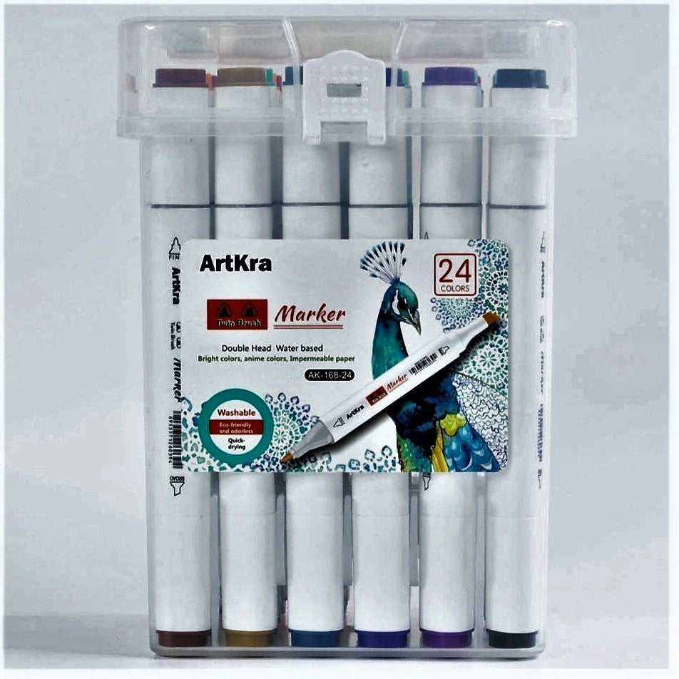 ArtKra Double Head Markers – 24 Colors Non Toxic Water based Washable ...