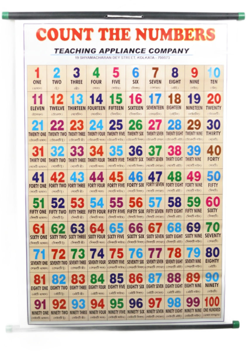 Count The Numbers Stick Chart– Large Vibrant Color Chart with Words an ...