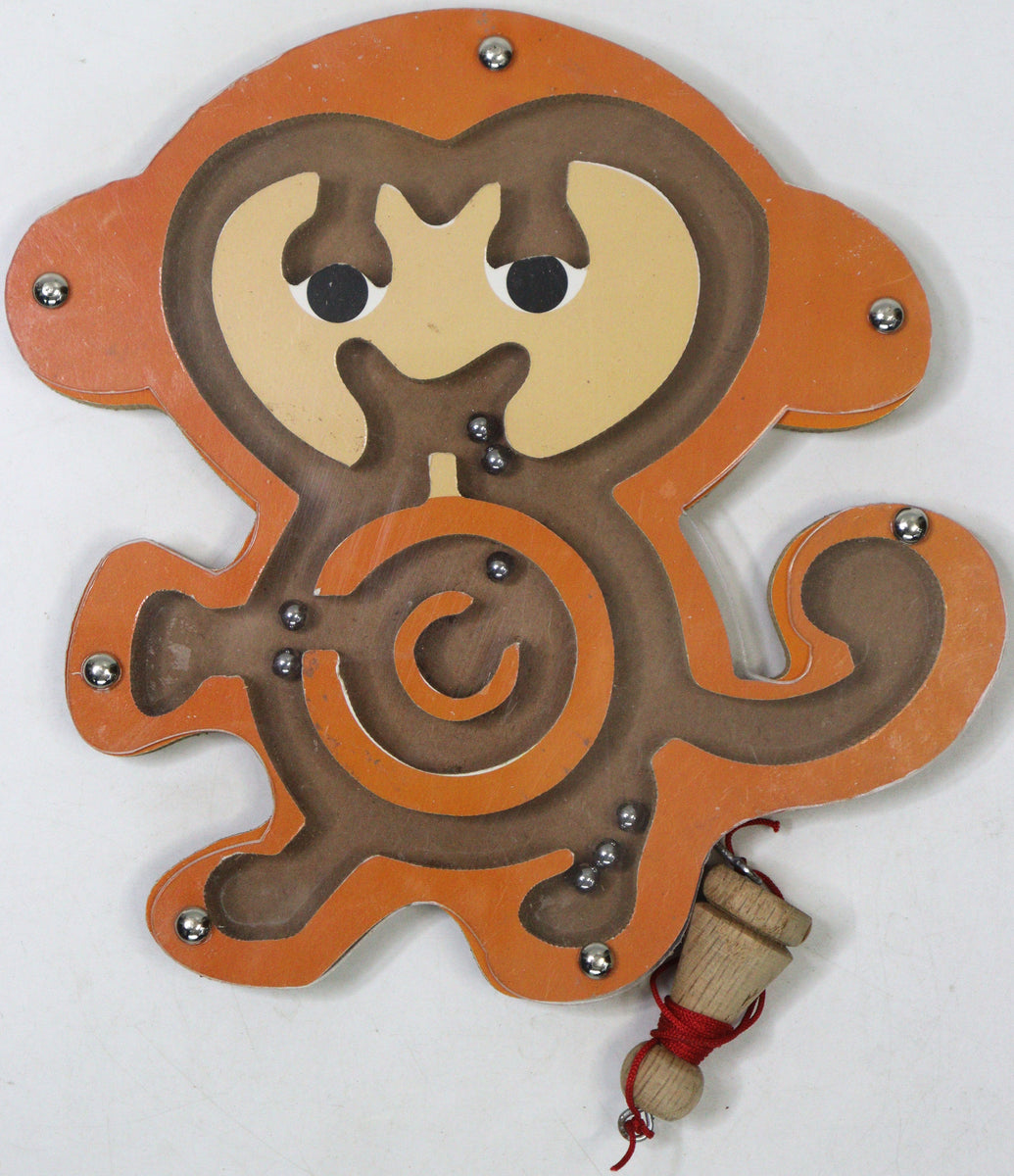 Wooden Monkey Shape Magnetic Maze Board, Brown, Brain Teaser Toy for T ...