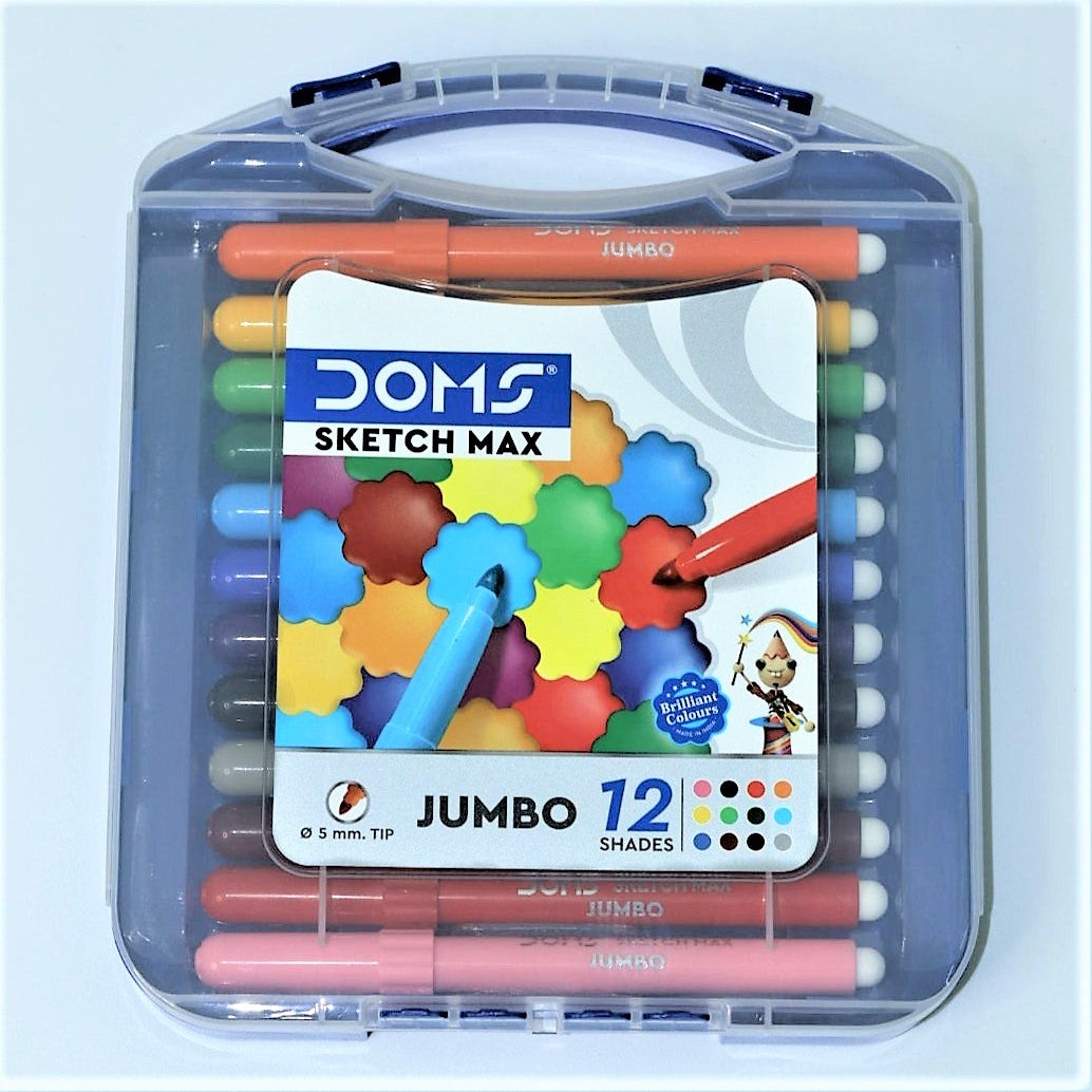 Doms Sketch Max Jumbo Pen (5mm Tip, 12 Shades) with Carry Case Vibrant ...