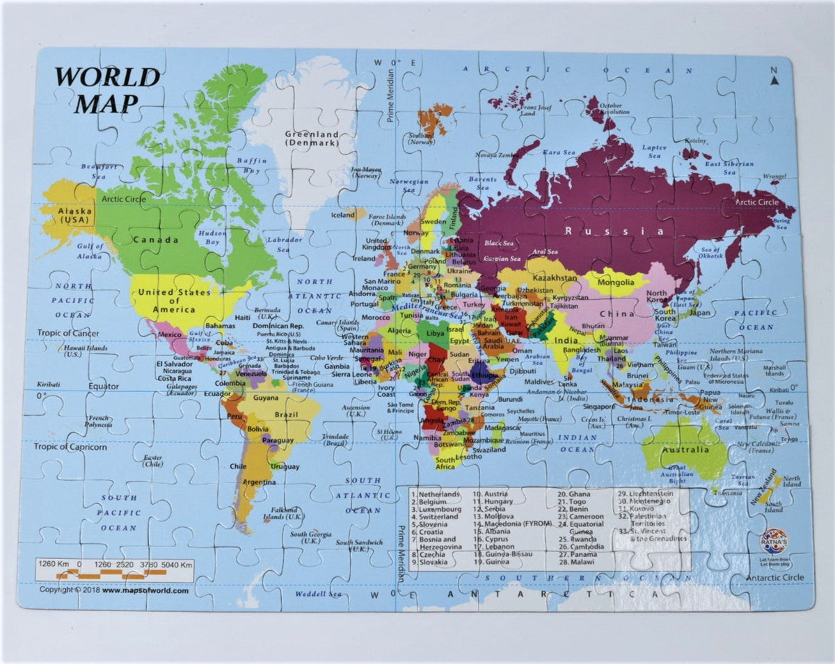 108 Pieces Jigsaw Puzzle Set for 6+ Age Kids (World Map) geography ...