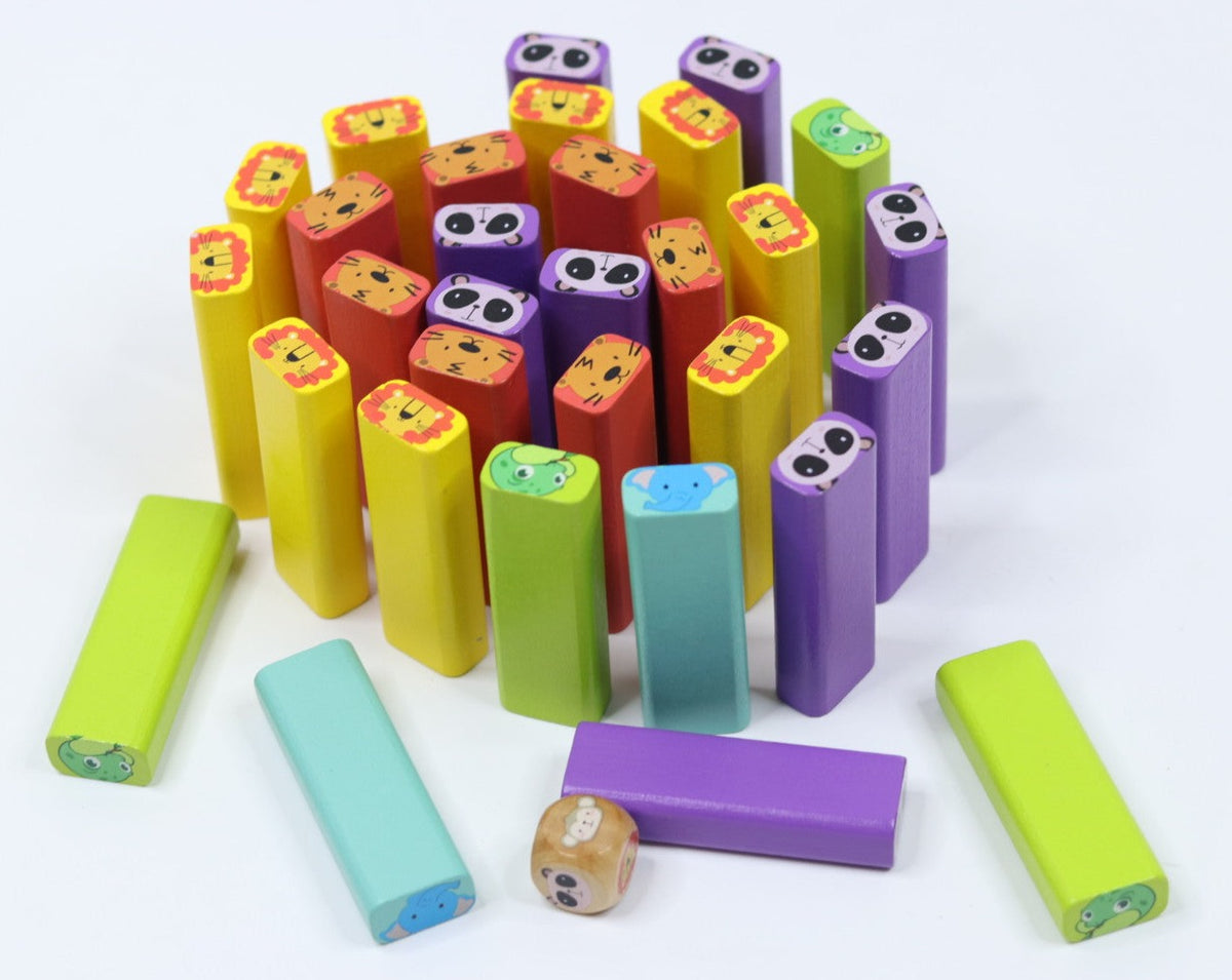 Classic Animal Blocks Zenga with Dice, Colorful Stacking Tower Game, W ...