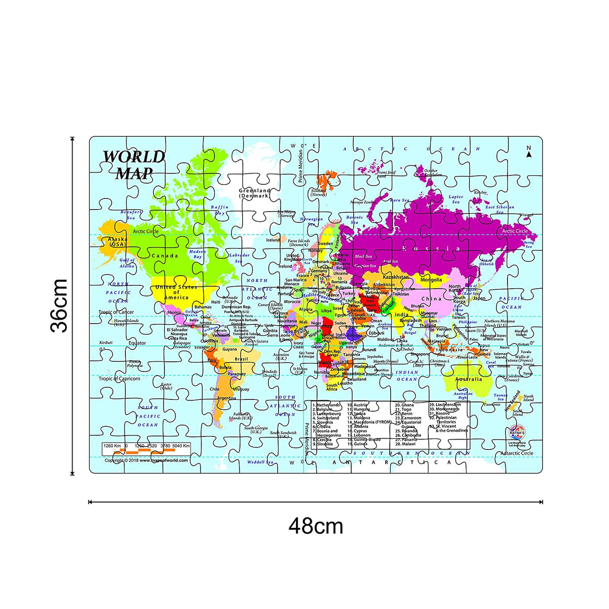 108 Pieces Jigsaw Puzzle Set for 6+ Age Kids (World Map) geography ...