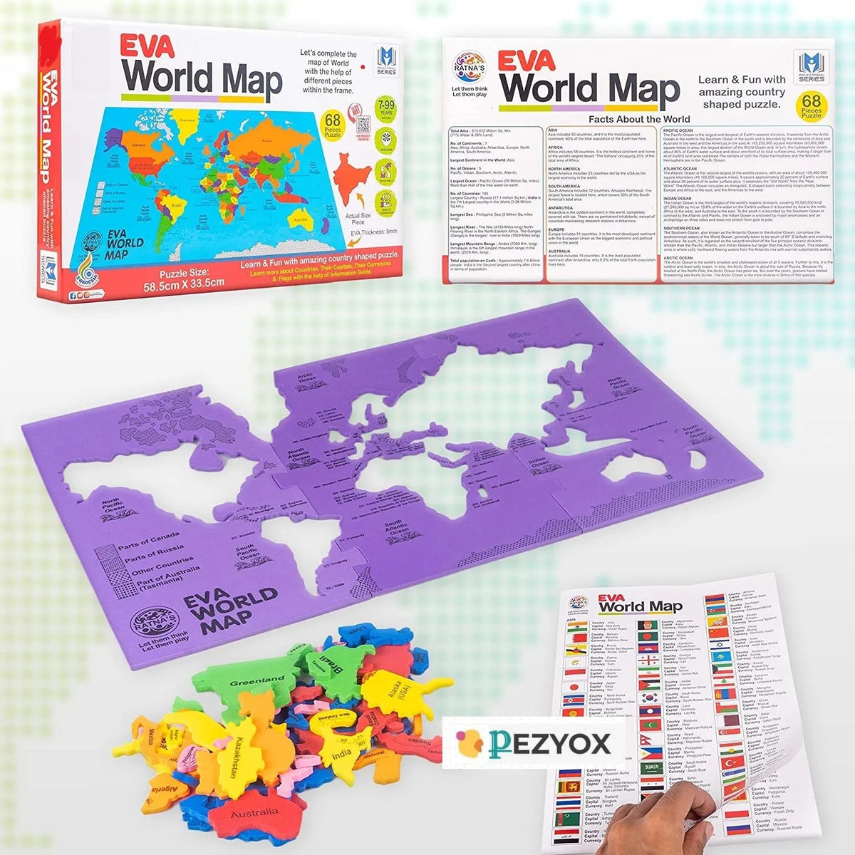 Eva 68 Pieces Jigsaw Puzzle Set for 7+ Age Kids (World Map) geography ...