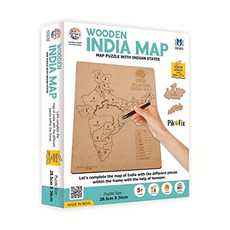 Wooden India Map Puzzle with Indian States, Pick & Fix the Pieces with ...